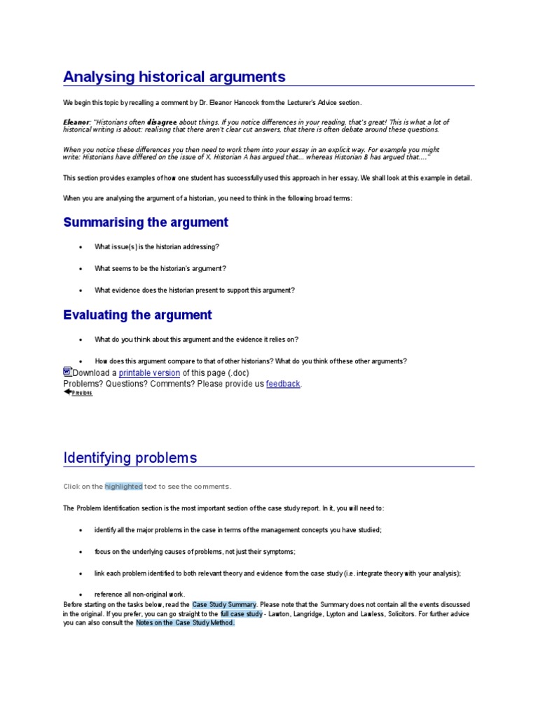 Analysing Historical Arguments: Summarising The Argument | PDF ...