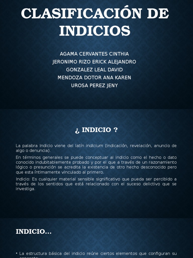Clasificación de Indicios | Evidencia (Derecho) | Delito