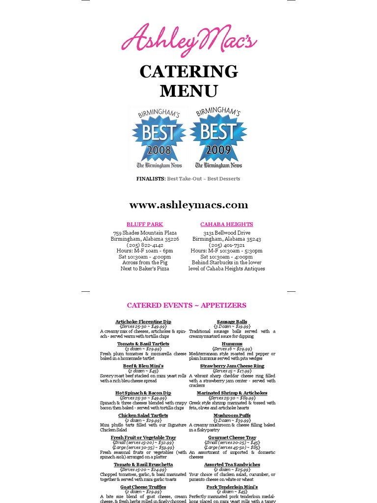 Ashley Mac's Web Catering Menu | Salad | Sausage