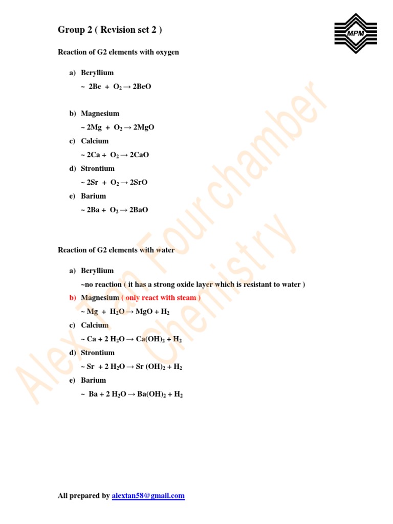Reactions of Group 2 Elements with Oxygen and Water, and their Oxides ...