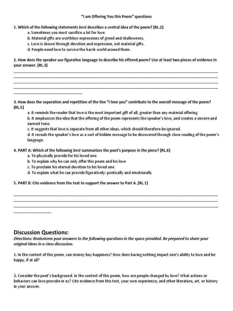Analyzing "I Am Offering You This Poem" | PDF | Poetry | Love