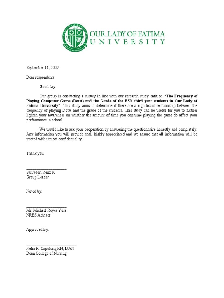 Consent Letter for Research Respondents | PDF