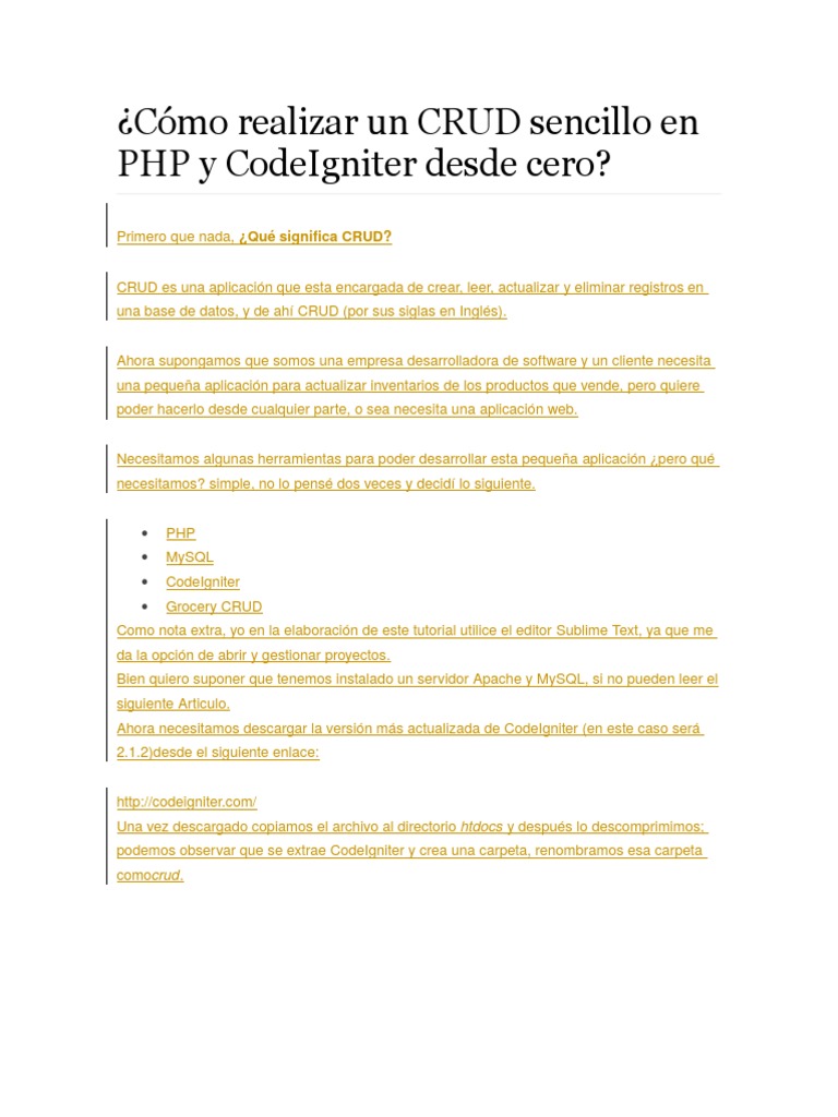 Cómo Realizar Un CRUD Sencillo en PHP y CodeIgniter Desde Cero | PDF | Mi sql | Tabla (base de ...
