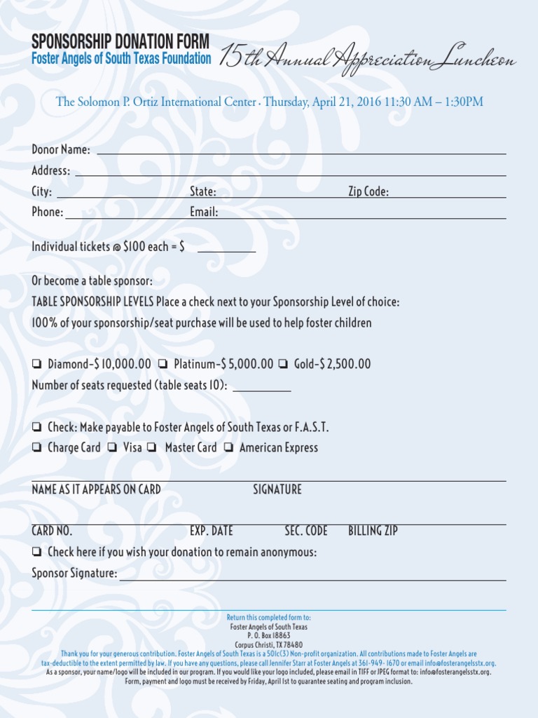 Sponsorship Donation Form | PDF | Sports & Recreation