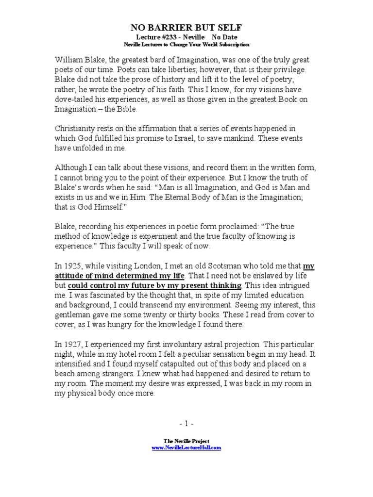 Lecture #233 No Barrier But Self | PDF | William Blake | God The Father