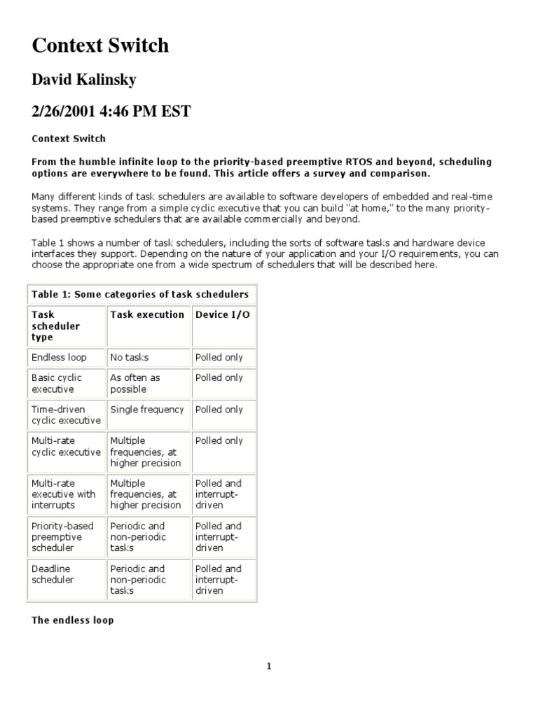 Kalinsky - Context Switch | PDF | Scheduling (Computing) | Embedded System