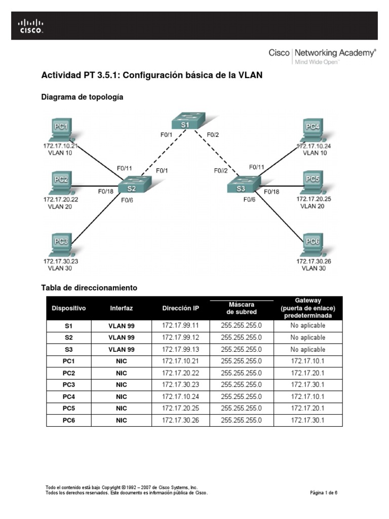 Configuración Básica de La VLAN | PDF | Dirección IP | Conmutador de red