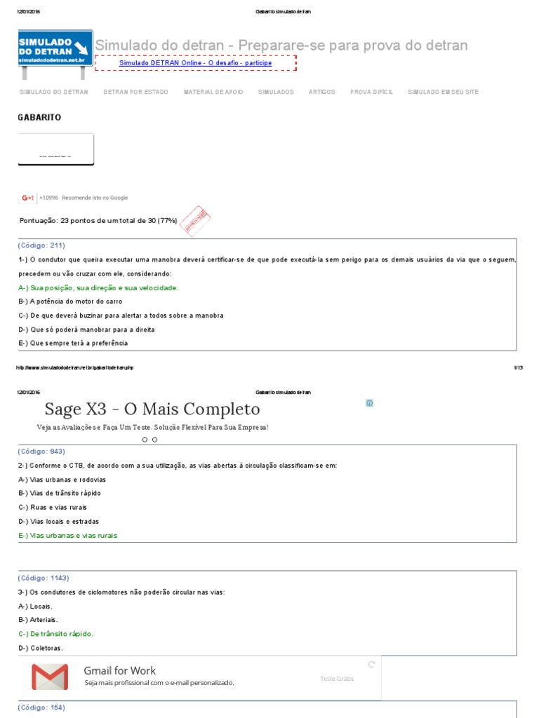 Gabarito Simulado Detran PDF | PDF