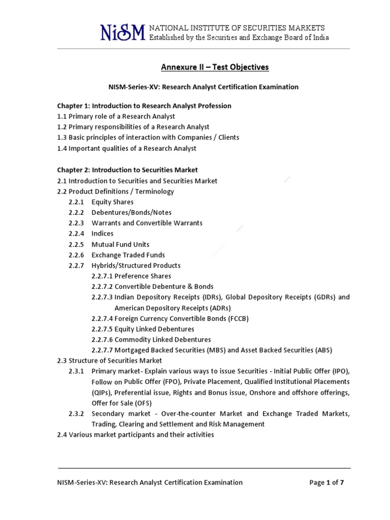 Syllabus For NISM Research Analyst Exam | PDF | Valuation (Finance ...