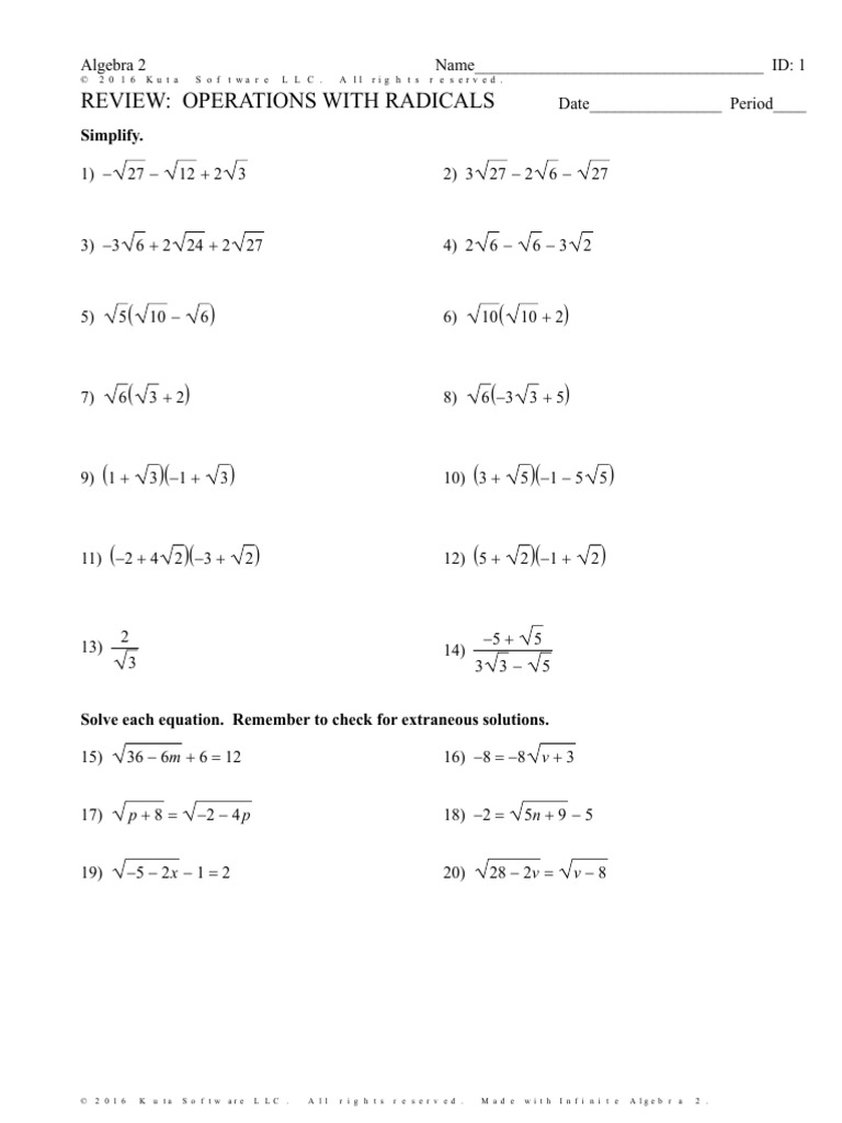 Review Operations With Radicals Test Review | PDF