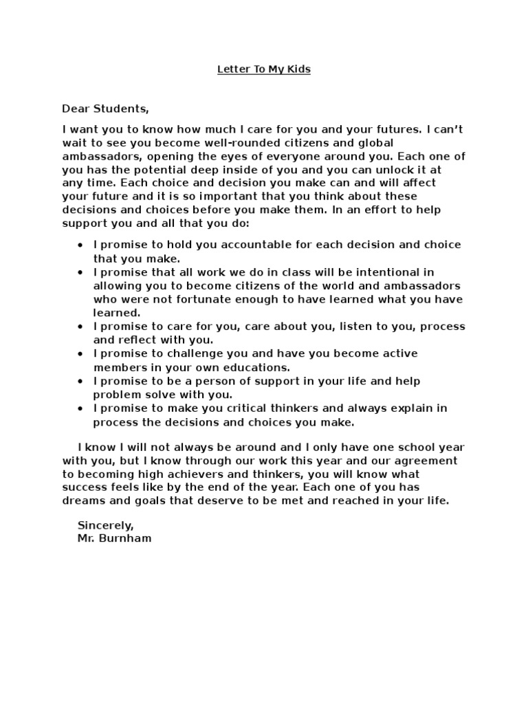 Mr. Burnham's Promise to Students | PDF