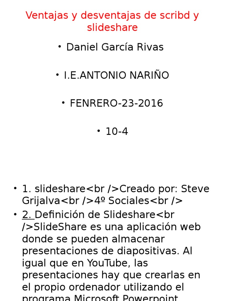 Ventajas y Desventajas de Scribd y Slideshare | PDF
