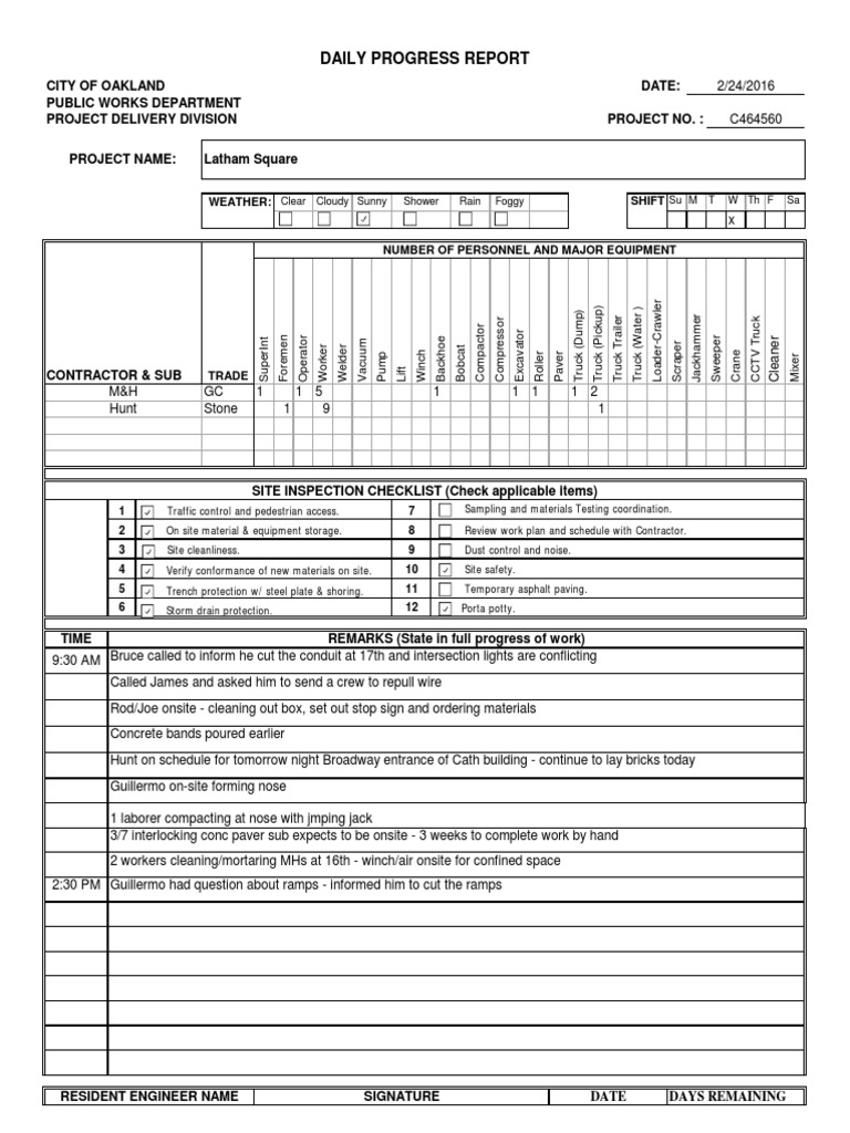 Daily Progress Report: Shift Weather | Truck | Road Surface