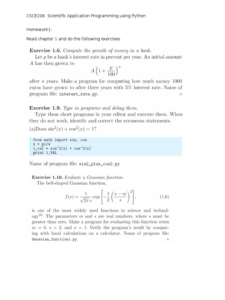 CSCE206 Scientific Application Programming Using Python Homework1: Read Chapter 1 and Do The ...