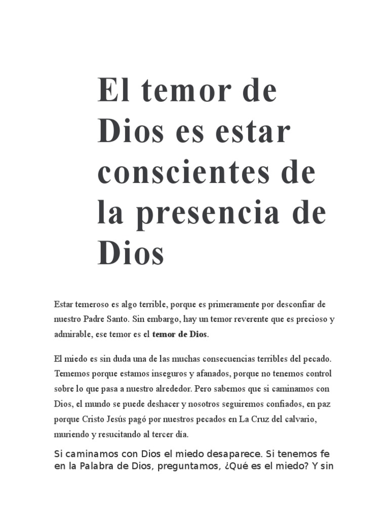 El Temor de Dios: Significado y Ejemplos | PDF | Temor | Pecado