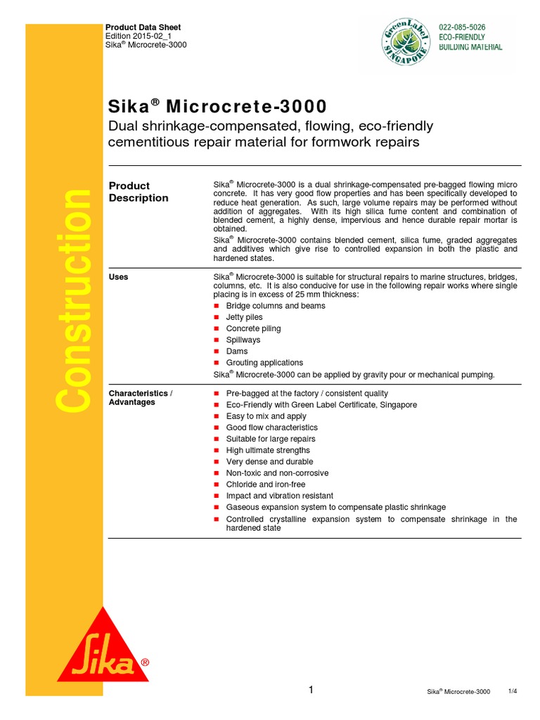 Sika Microcrete-3000 PDF | PDF | Concrete | Building Engineering