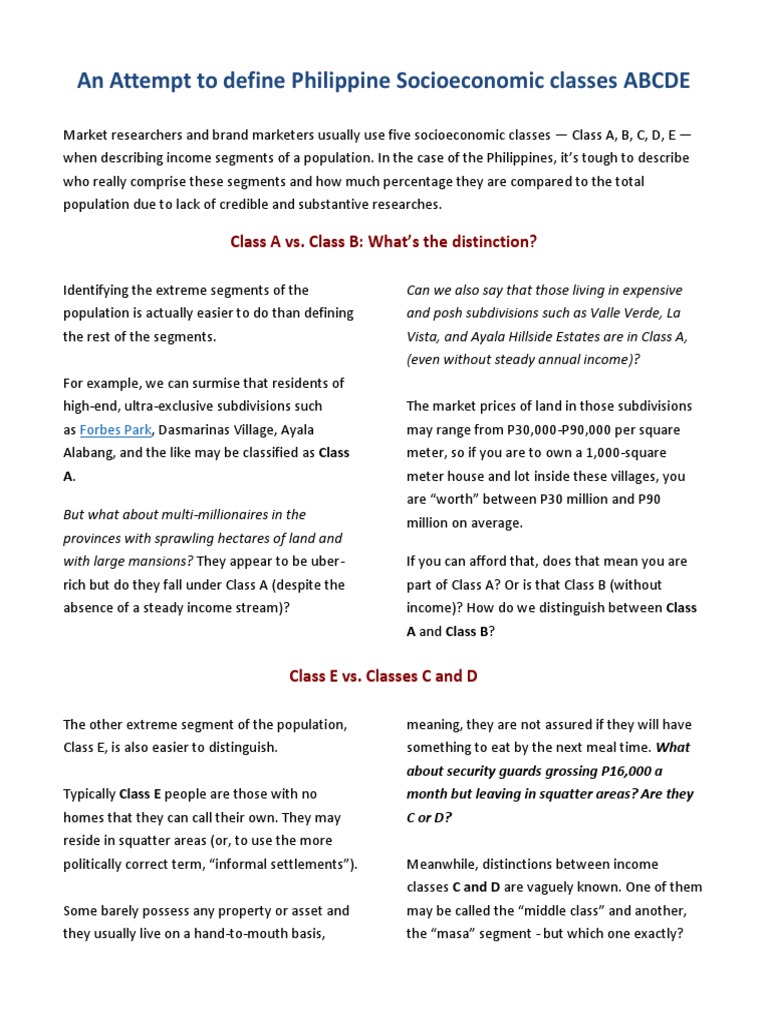 An Attempt To Define Philippine Socioeconomic Classes ABCDE - 2012 ...