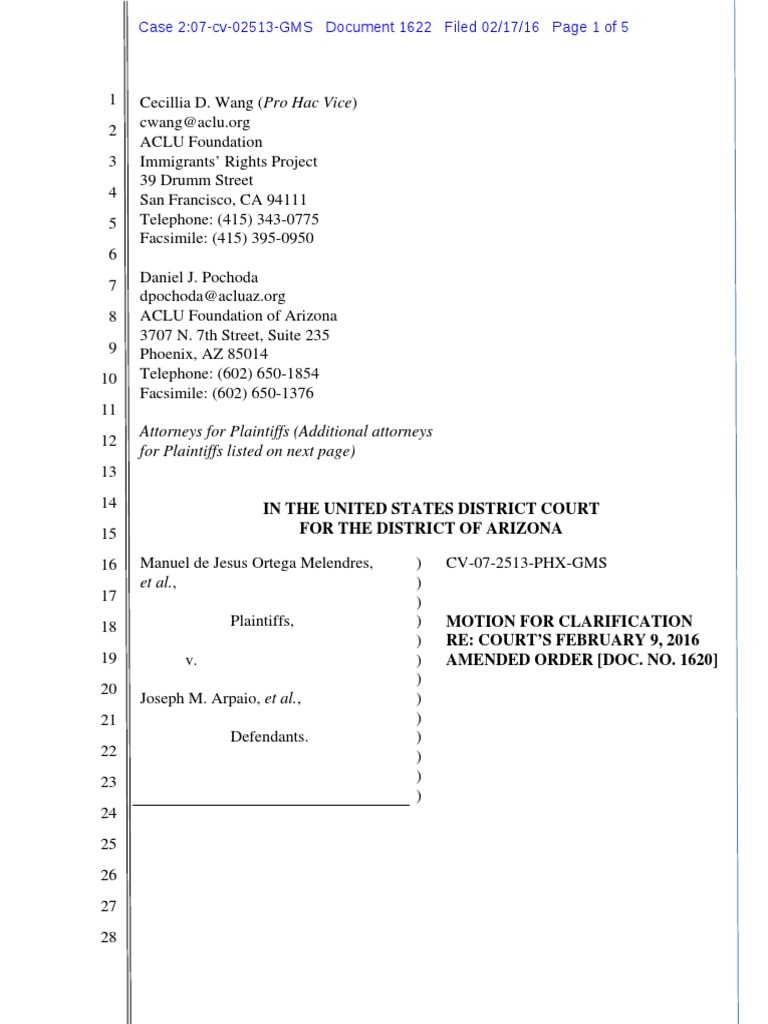 Melendres #1622 P Motion for Clarification | United States Law ...