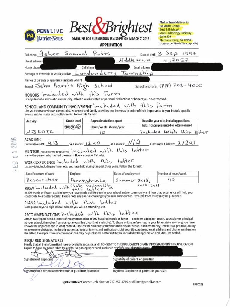 Asher Potts' Best and Brightest Application | PDF