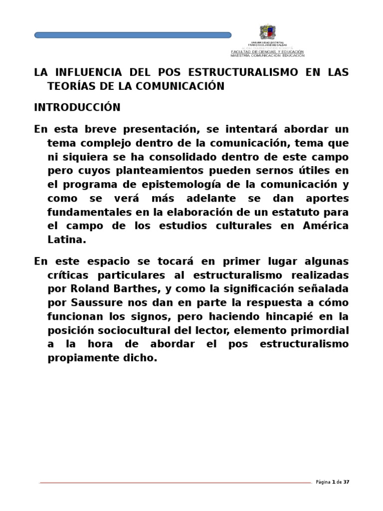 COMUNICACION Y POST-ESTRUCTURALISMO La Influencia Del Post ...