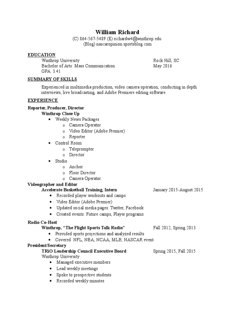 Official Resume 2016 William Richard | PDF