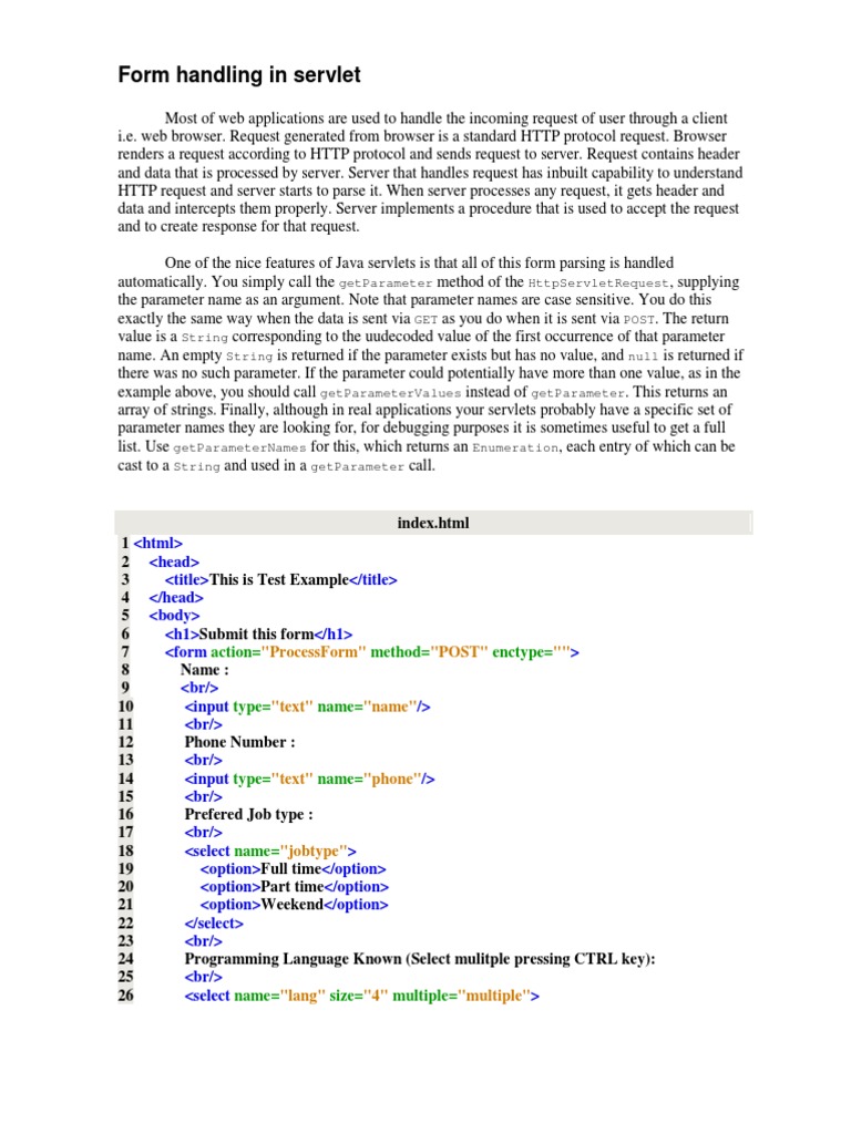 Form Processing By Servlet Pdf Hypertext Transfer Protocol Java