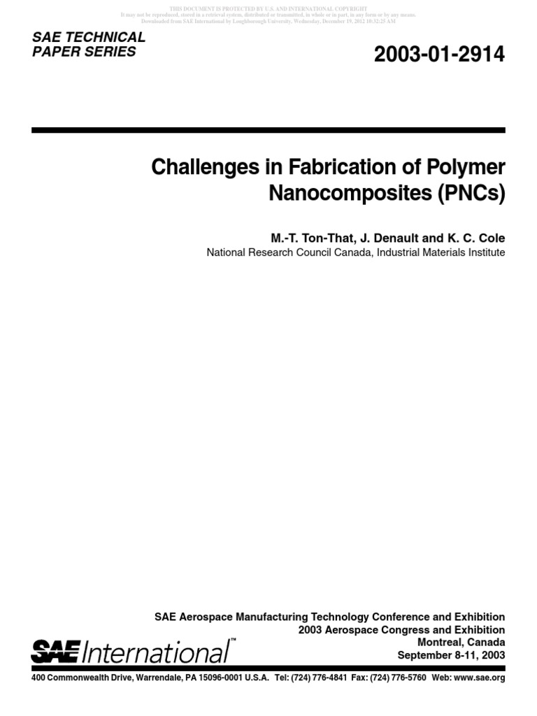 Sae Technical Paper Series: M.-T. Ton-That, J. Denault and K. C. Cole ...