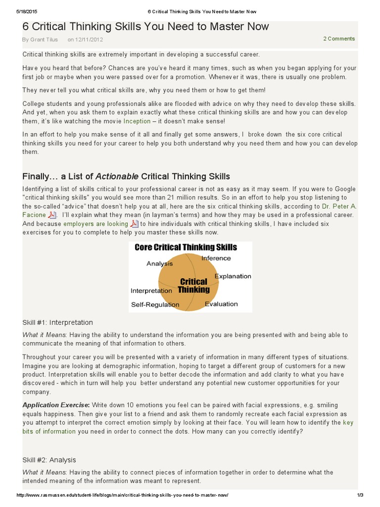 6 Critical Thinking Skills You Need To Master Now | PDF | Evaluation ...