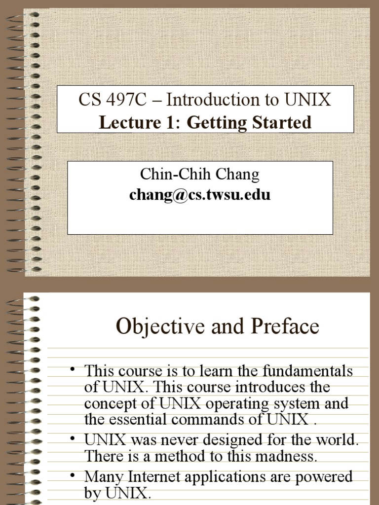 CS 497C - Introduction To UNIX: Lecture 1: Getting Started | PDF | Unix | Operating System