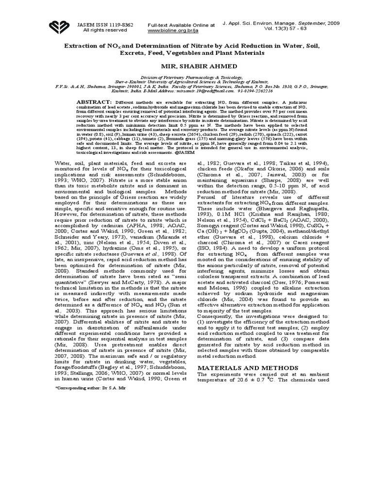 Extraction of NOx and Determination of Nitrate by Acid Reduction in ...