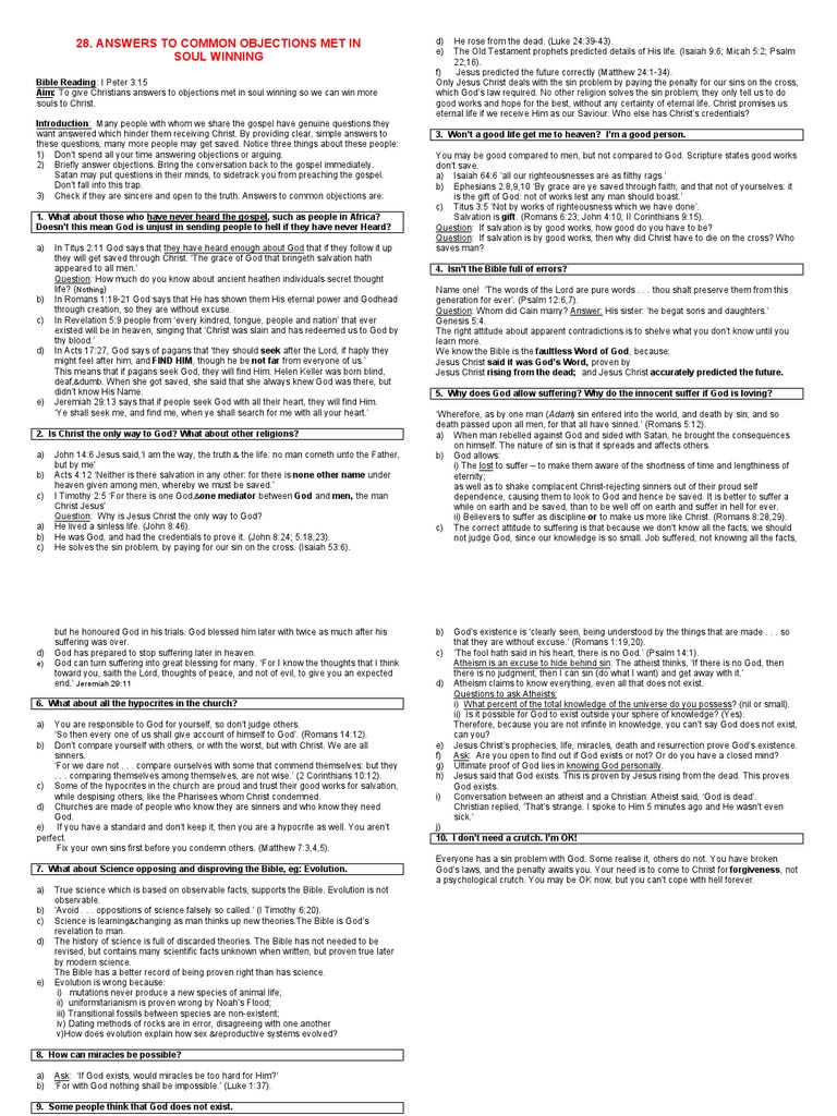 Answers to Soul Winning Objections | PDF | Good Works | Jesus