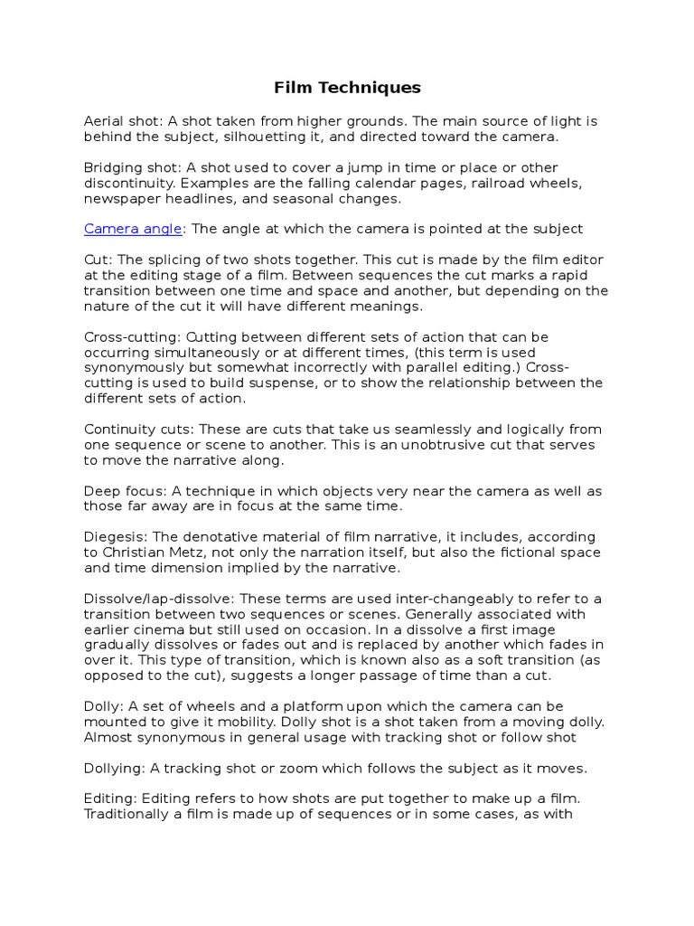 Film Techniques | PDF | Leisure