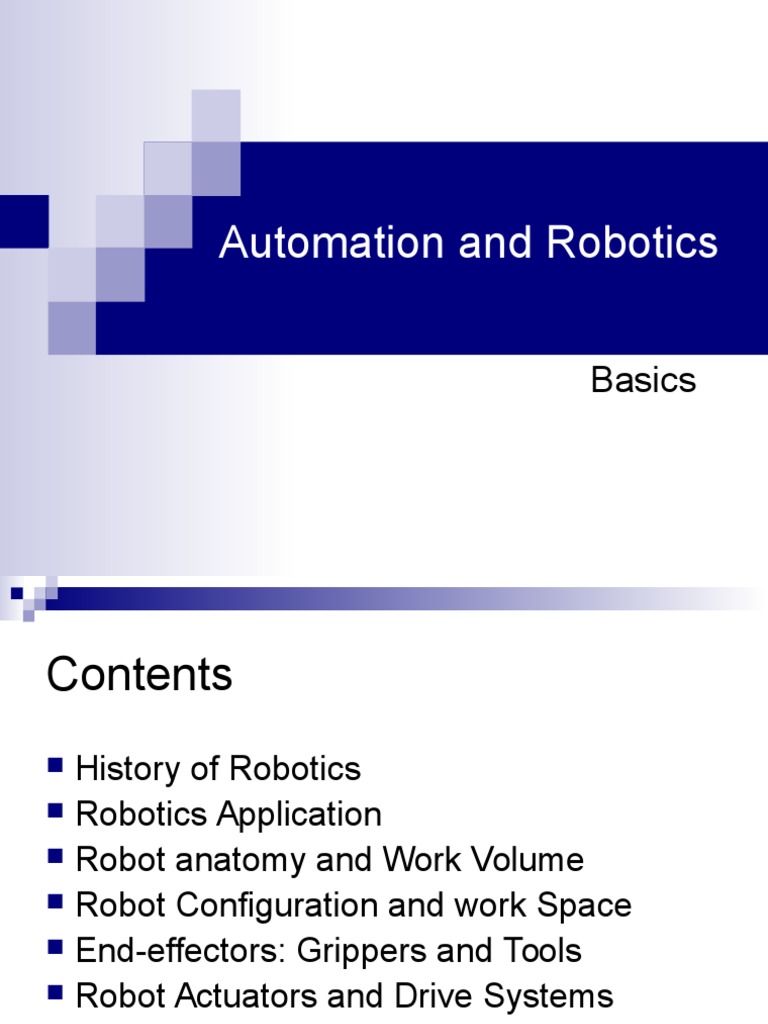 Basic Concepts of Robotics | PDF | Transmission (Mechanics) | Automation