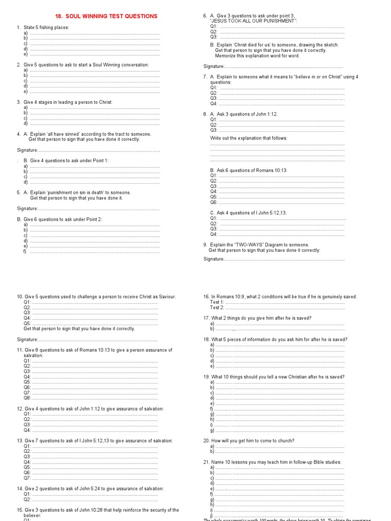 Soul Winning Test Guide | PDF | Baptists | Christian Church