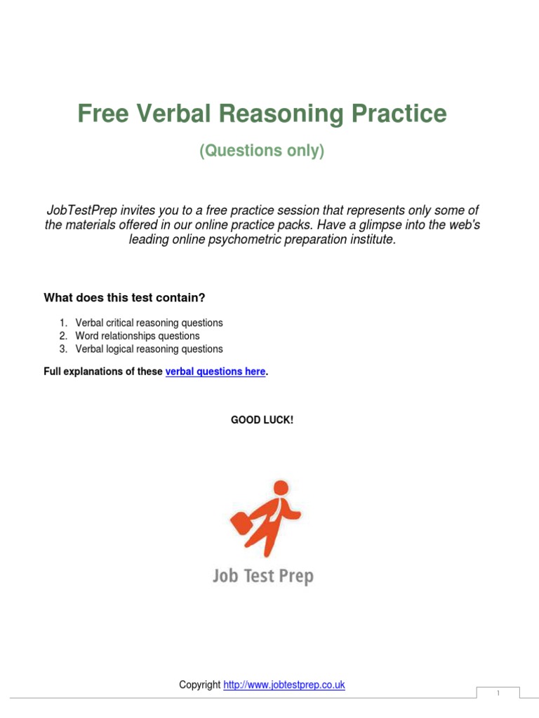 Free Verbal Reasoning Questions Only | PDF | Franchising | Reason