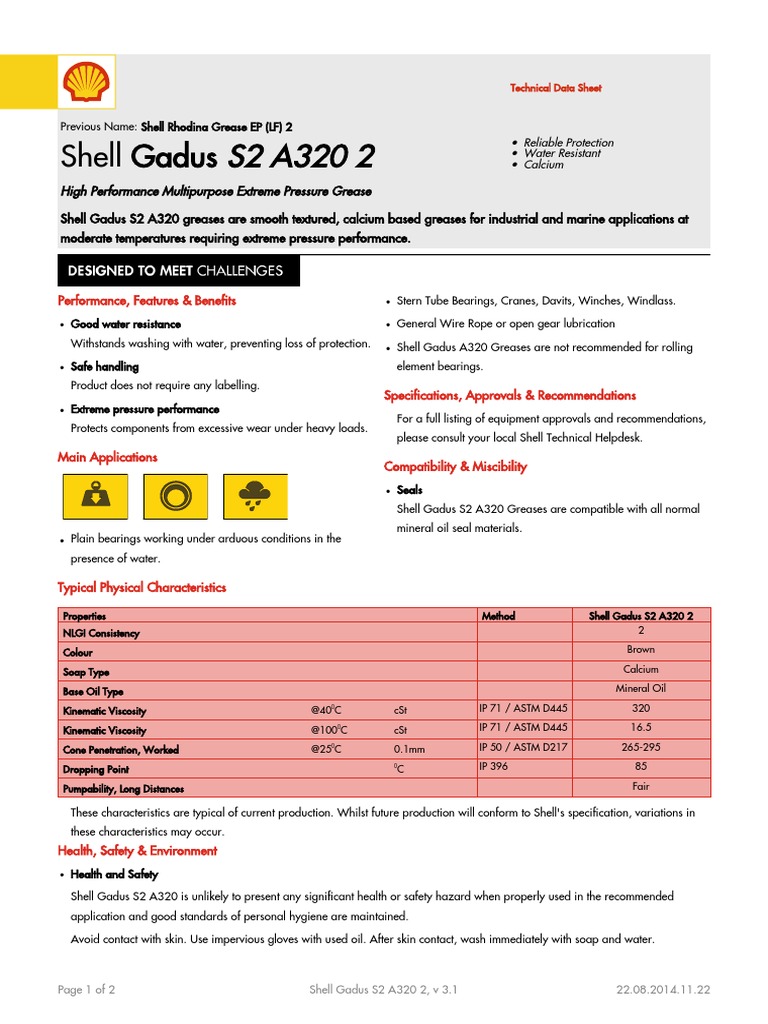 Shell Gadus S2 A320 Technical Data Sheet | PDF | Liquids | Chemistry