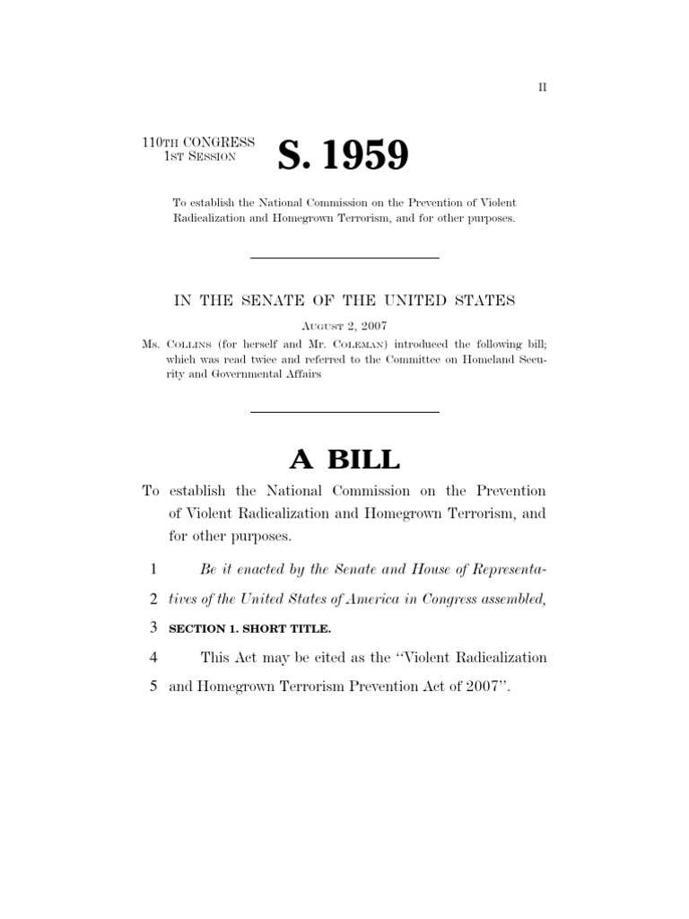 A Bill: 110 Congress 1 S | PDF | United States House Of Representatives ...