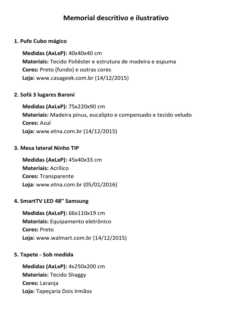 Modelo - Memorial Descritivo para Design de Interiores | PDF | Química ... Modelo - Memorial Descritivo para Design de Interiores | PDF | Química ...