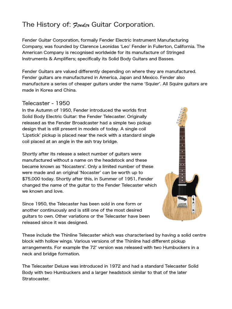 The History of Fender Guitars. | PDF | Bass Guitar | Guitars