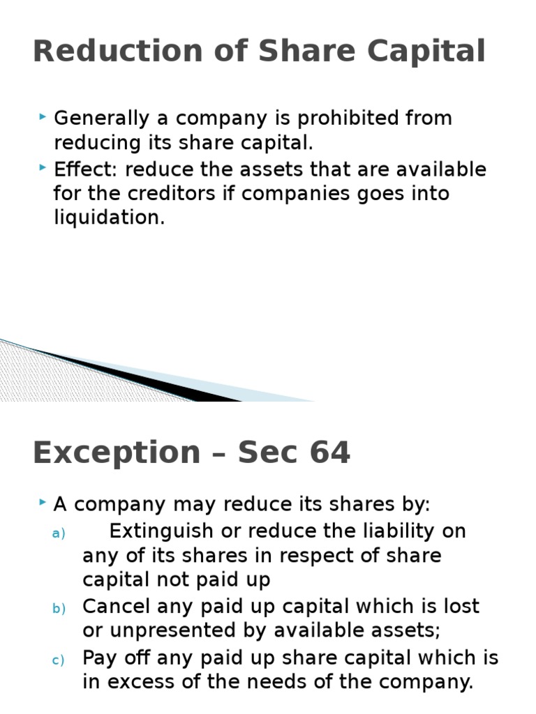 Reduction of Share Capital Explained | PDF | Dividend | Loans