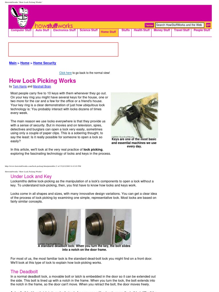 How Lock Picking Works | PDF | Lock (Security Device) | Security ...