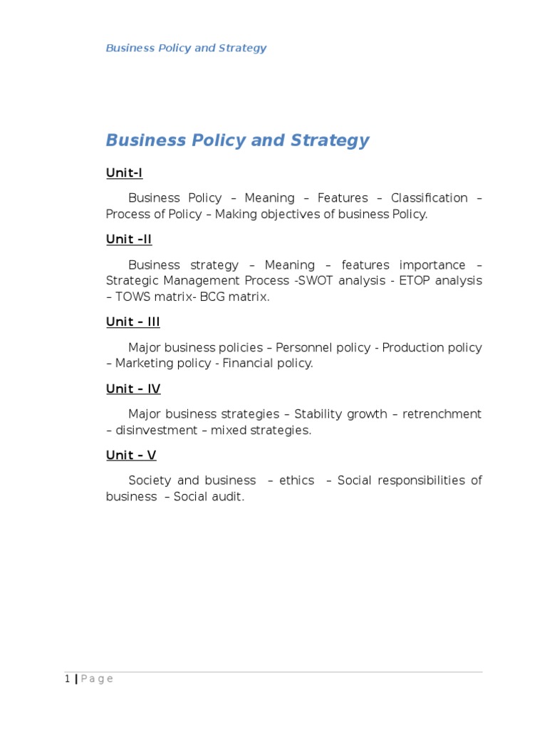 Business Policy and Strategy Overview | PDF | Strategic Management ...