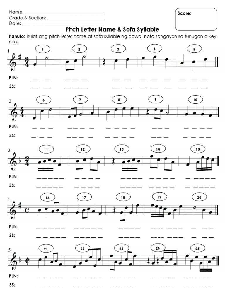 Pitch Names and So-Fa Syllables Worksheet | PDF
