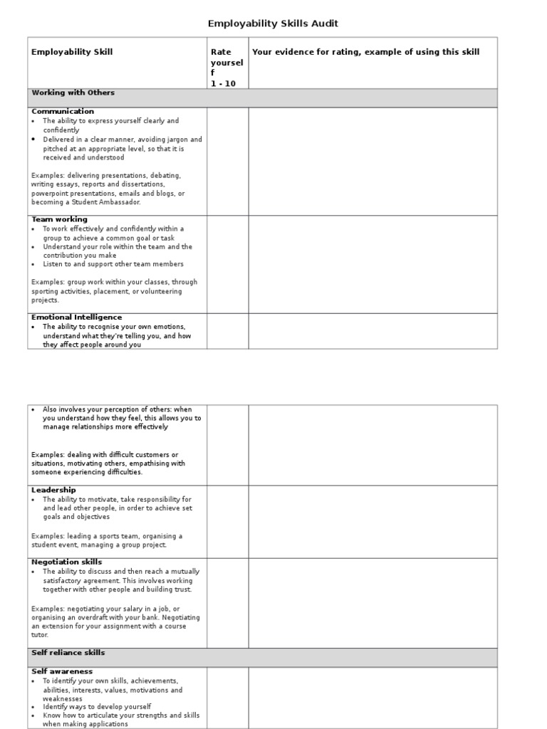 Employability Skills Audit 2 | PDF | Negotiation | Motivation