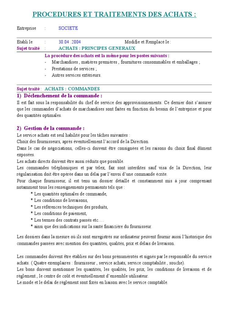 Procédures & Traitements Des Achats | PDF | Facture | Comptabilité