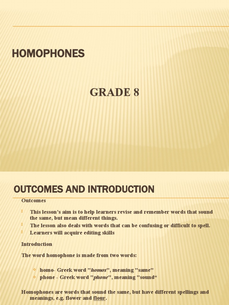 Homophones: Grade 8 | PDF | Cognition | Philology