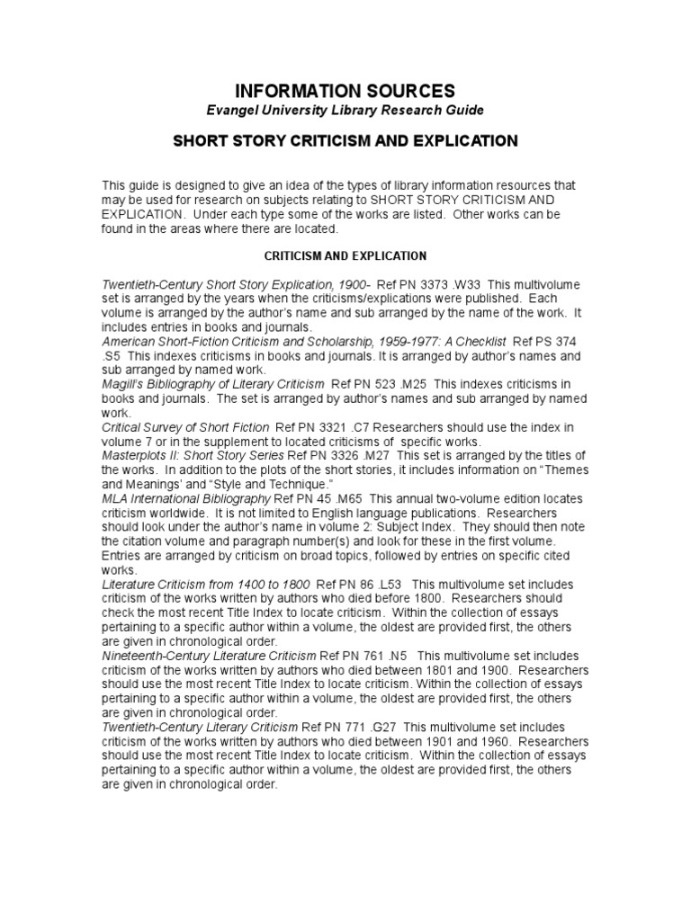 Short Story Criticism Resources Guide | PDF | Writing | Written ...