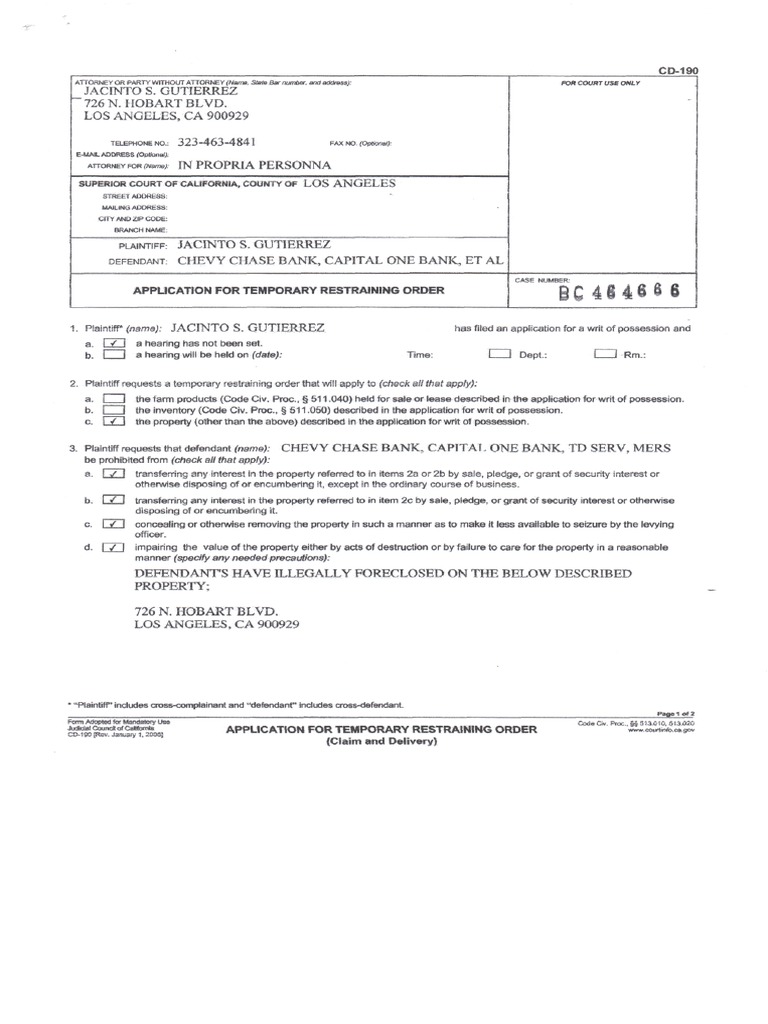 Plaintiff: Jacinto S. Gutierrez Defendant: Chevy Chase Bank, Capital One Bank, Et Al | Download ...