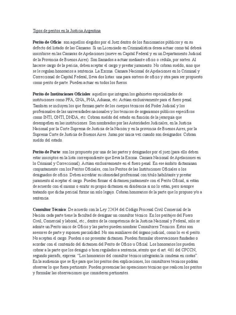 Tipos de Peritos en La Justicia Argentina | PDF | Testigo experto ...