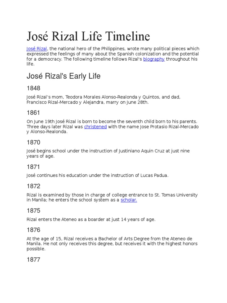 José Rizal Life Timeline | PDF | Violence